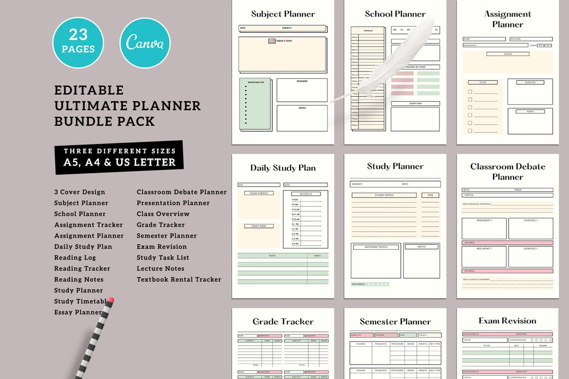 Commercial Allow Ultimate Canva Study Planner Bundle Pack - Etsy