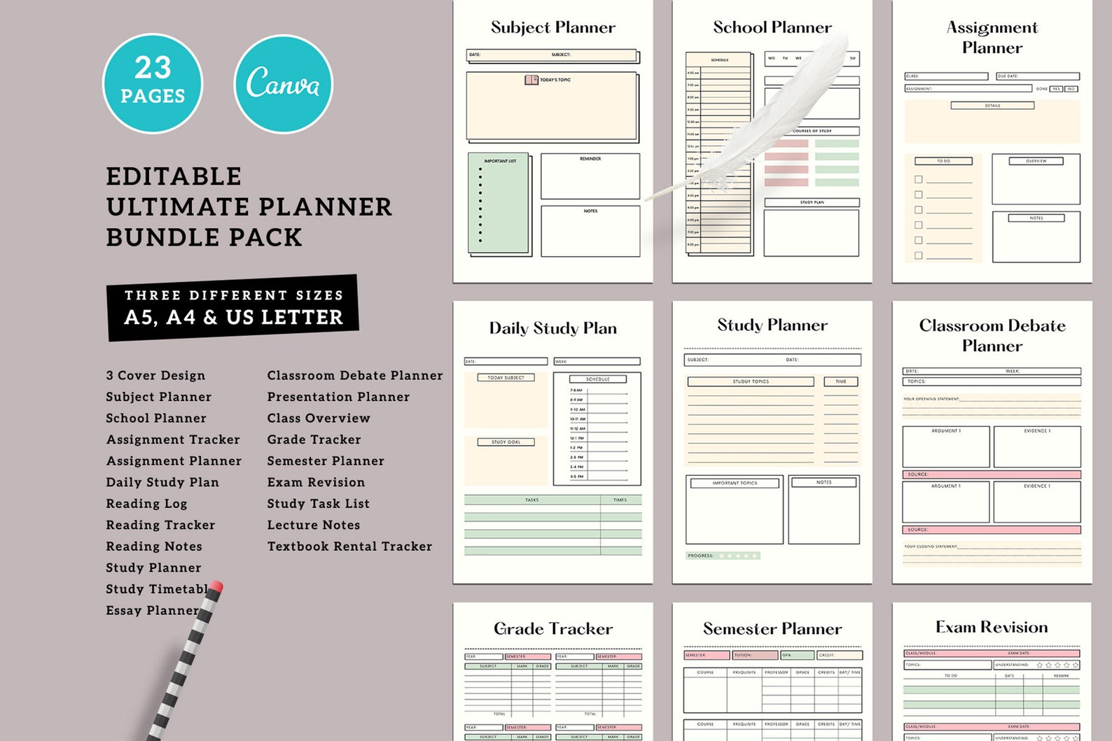 Commercial Allow Ultimate Canva Study Planner Bundle Pack Vol.37 ...