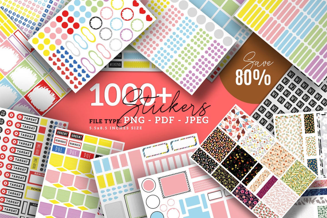 Digital Planner Stickers 1000+ Bundle Pack, Colorful Planner Stickers