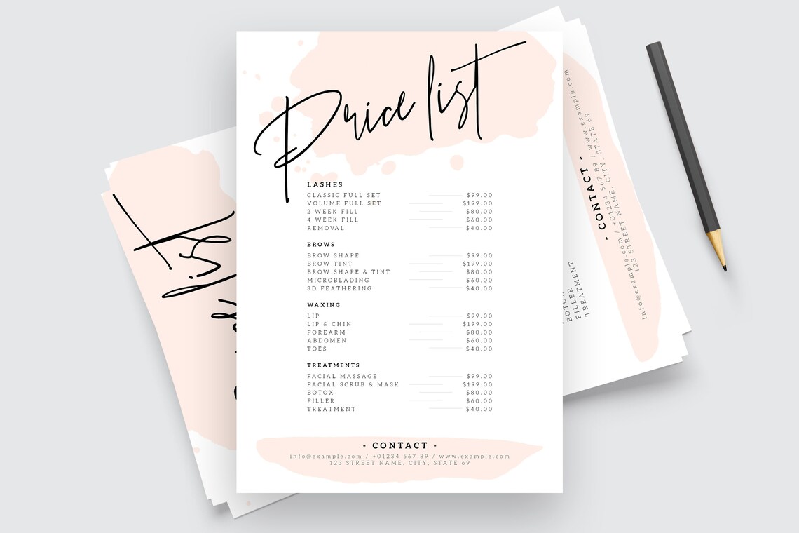 Price List Template for Photographer, Photography Pricing Guide ...