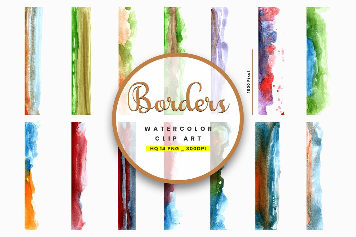 14 Watercolor Borders Clip Art Download PNG, Hand Painted Watercolor ...
