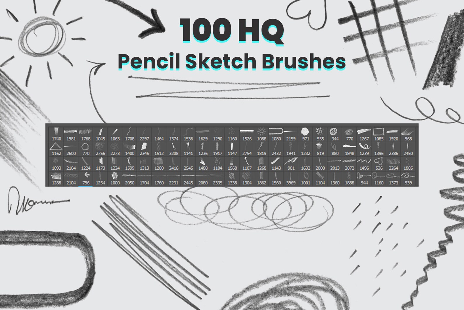 100 Pencil Sketch Brushes for Photoshop ABR File, Sketching Brushes ...
