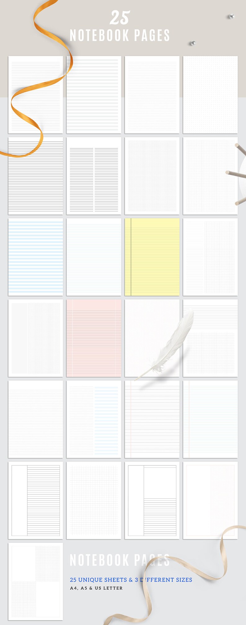 Notebook Pages for School Digital Papers, Handwriting Practice, Back to ...