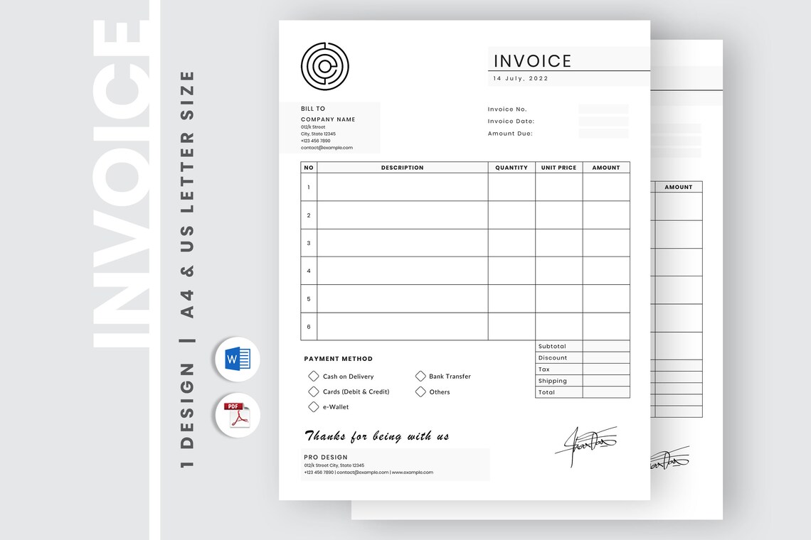 Invoice Word Template, Editable Minimal Order Form, Editable Microsoft ...