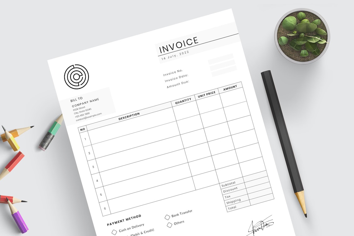 Invoice Word Template, Editable Minimal Order Form, Editable Microsoft ...