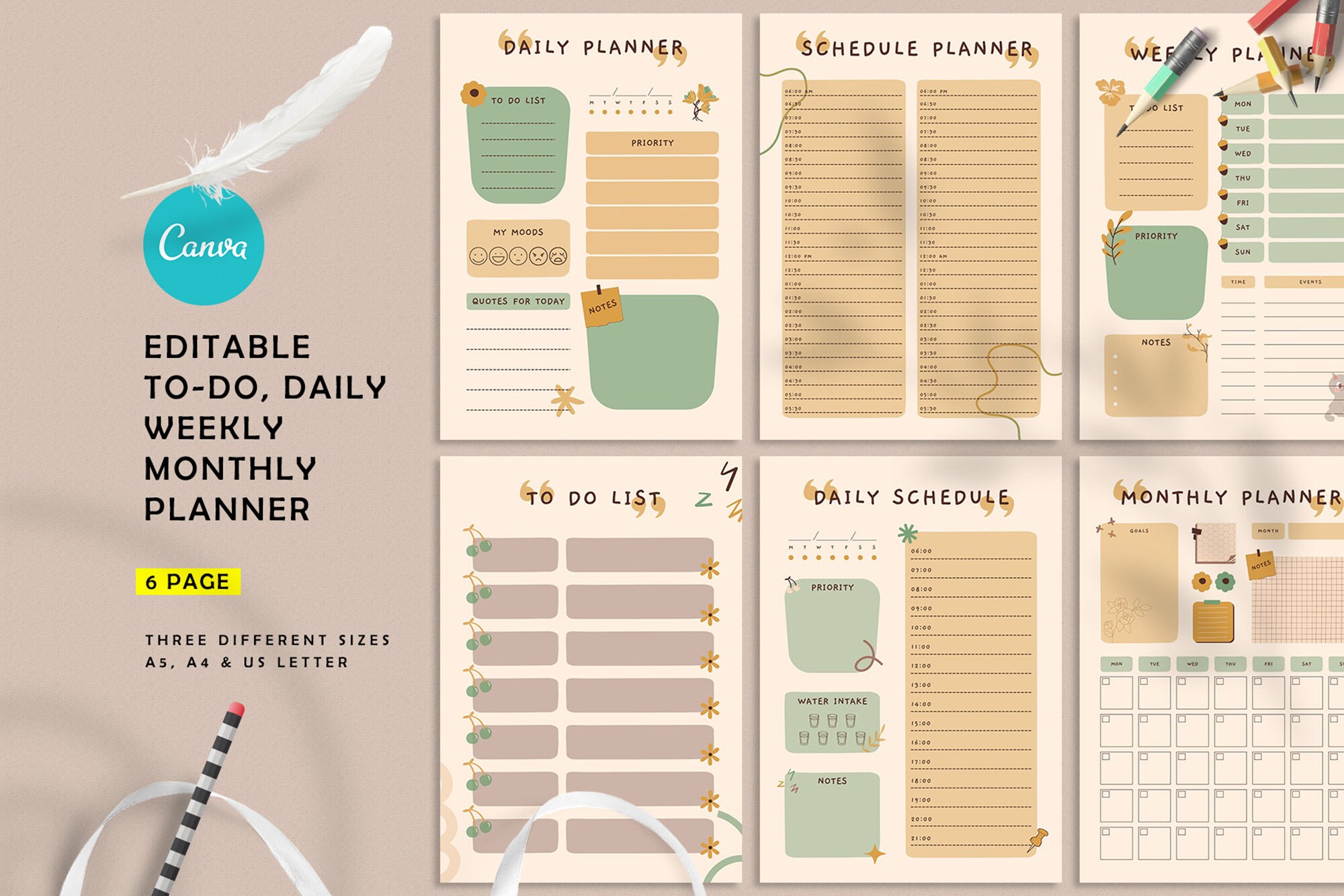 Editable Canva Daily Schedule Weekly Monthly to Do List Planner, Canva ...