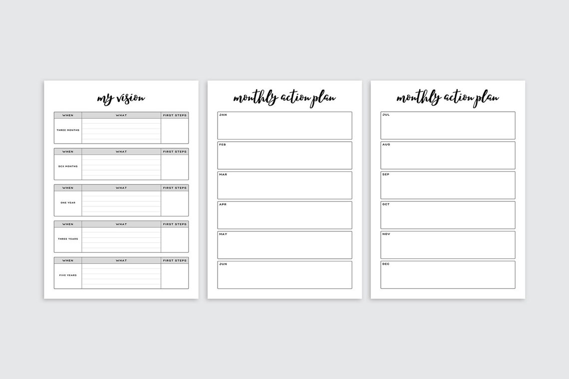 Canva Vision & Action Plan Sheet Editable Vision Board Kit Instant ...