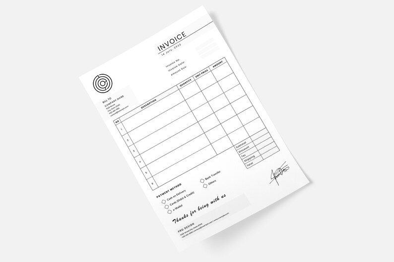 Invoice Word Template, Editable Minimal Order Form, Editable Microsoft ...