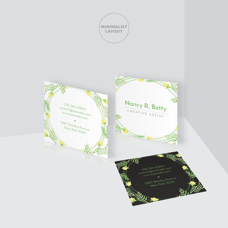 Watercolor Floral Wreath Square Business Card Design Square - Etsy