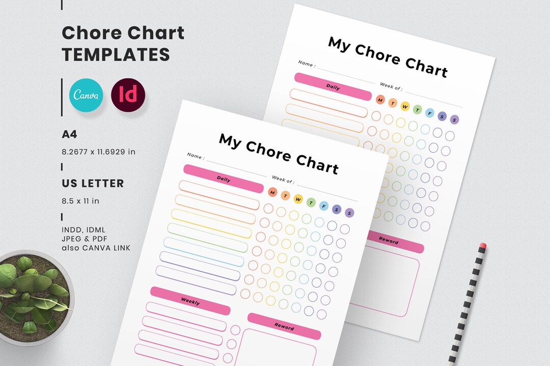 My Chore Chart Editable Indesign & Canva Version, Daily Morning Evening ...