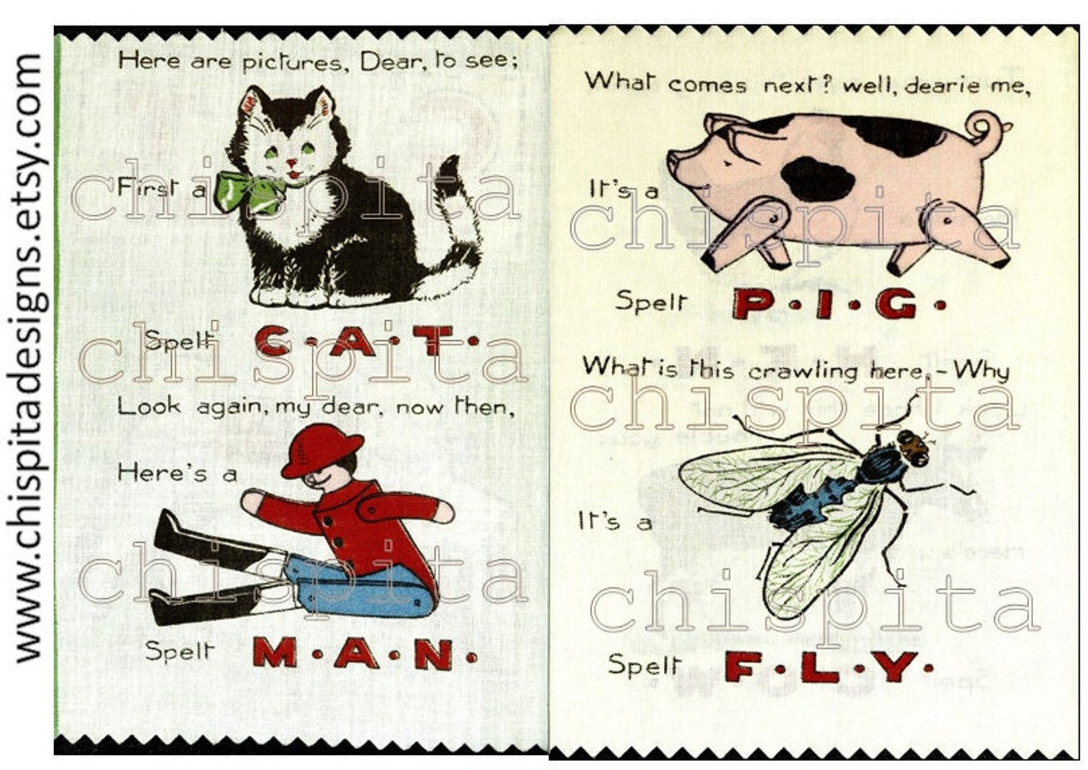 Victorian Picture Spelling Book for Children. Antique Reading Practice ...