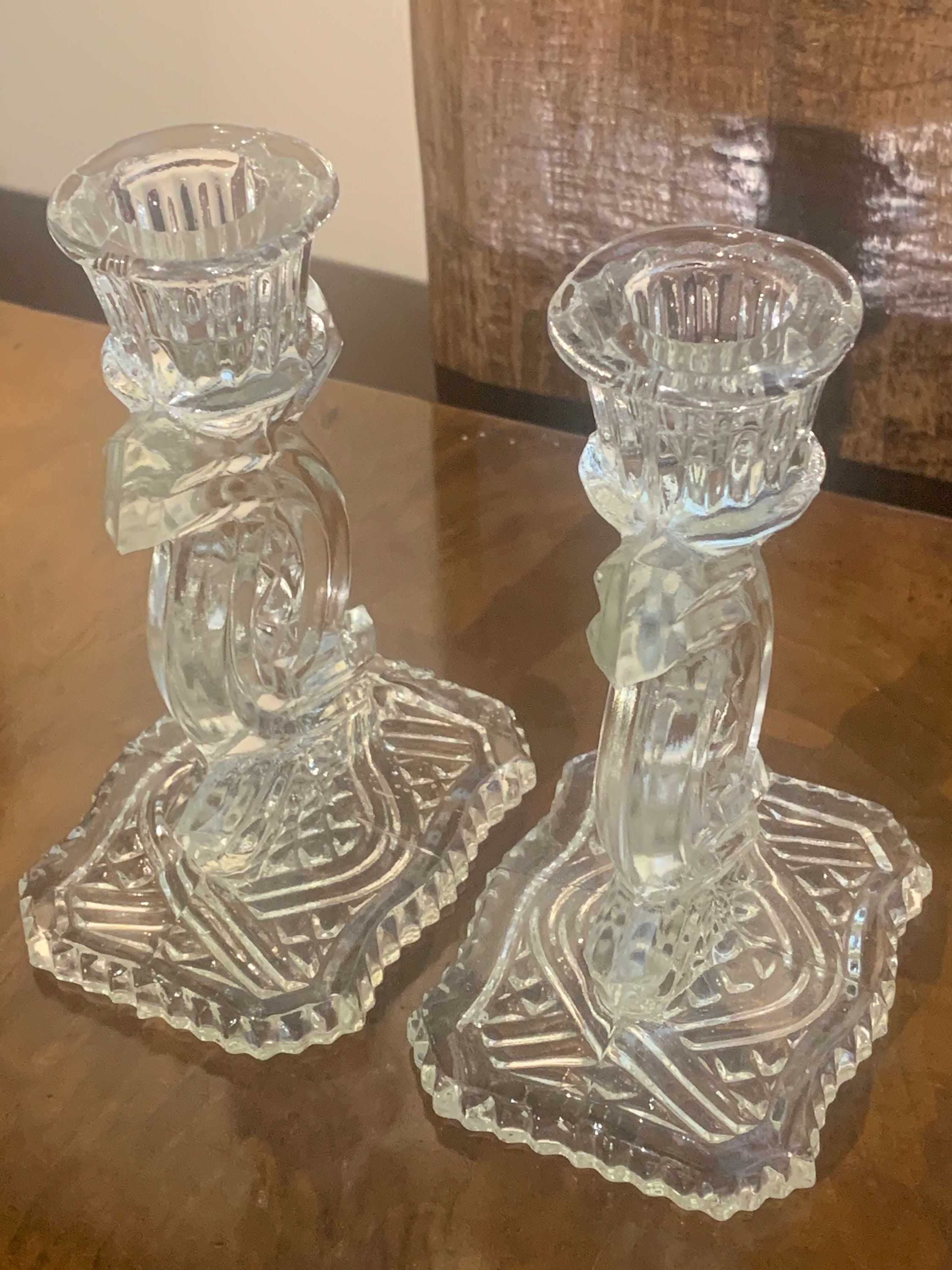 Pair of Pressed Glass Candlesticks - Etsy