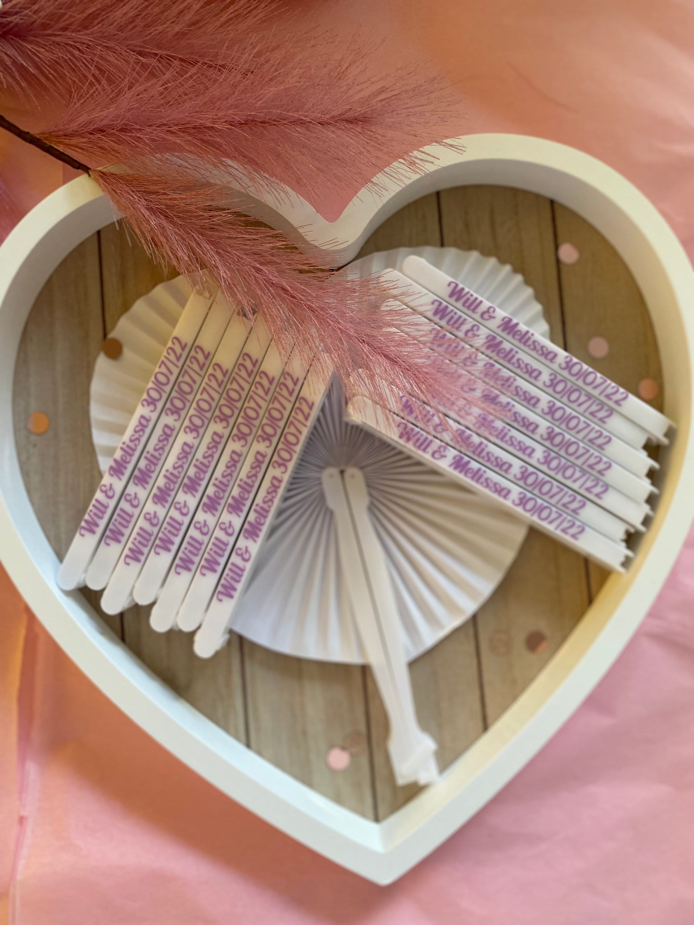 Personalised Hand Held Fan heart Shape Wedding Favours - Etsy UK
