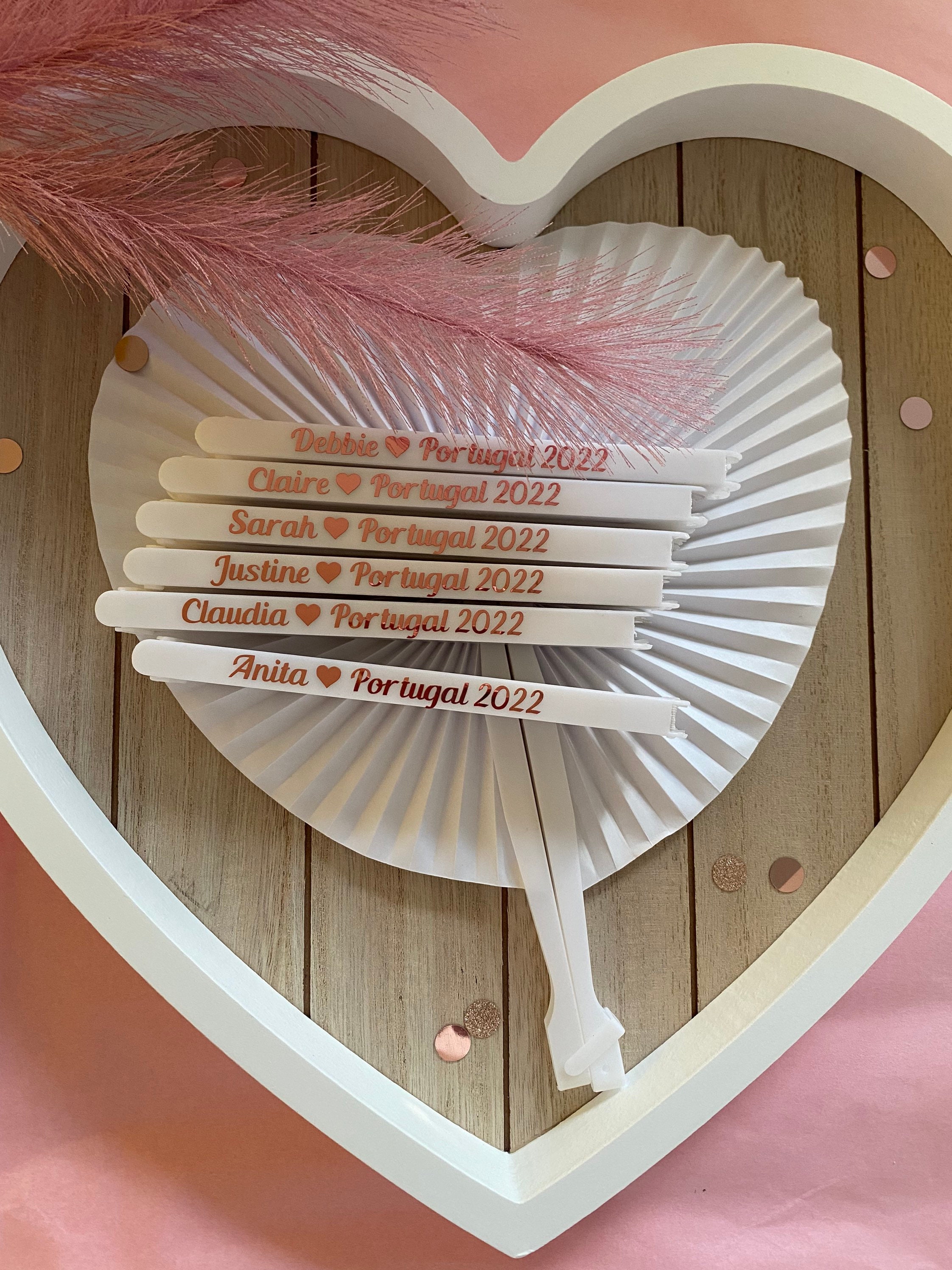 Personalised Hand Held Fan heart Shape Wedding Favours - Etsy UK