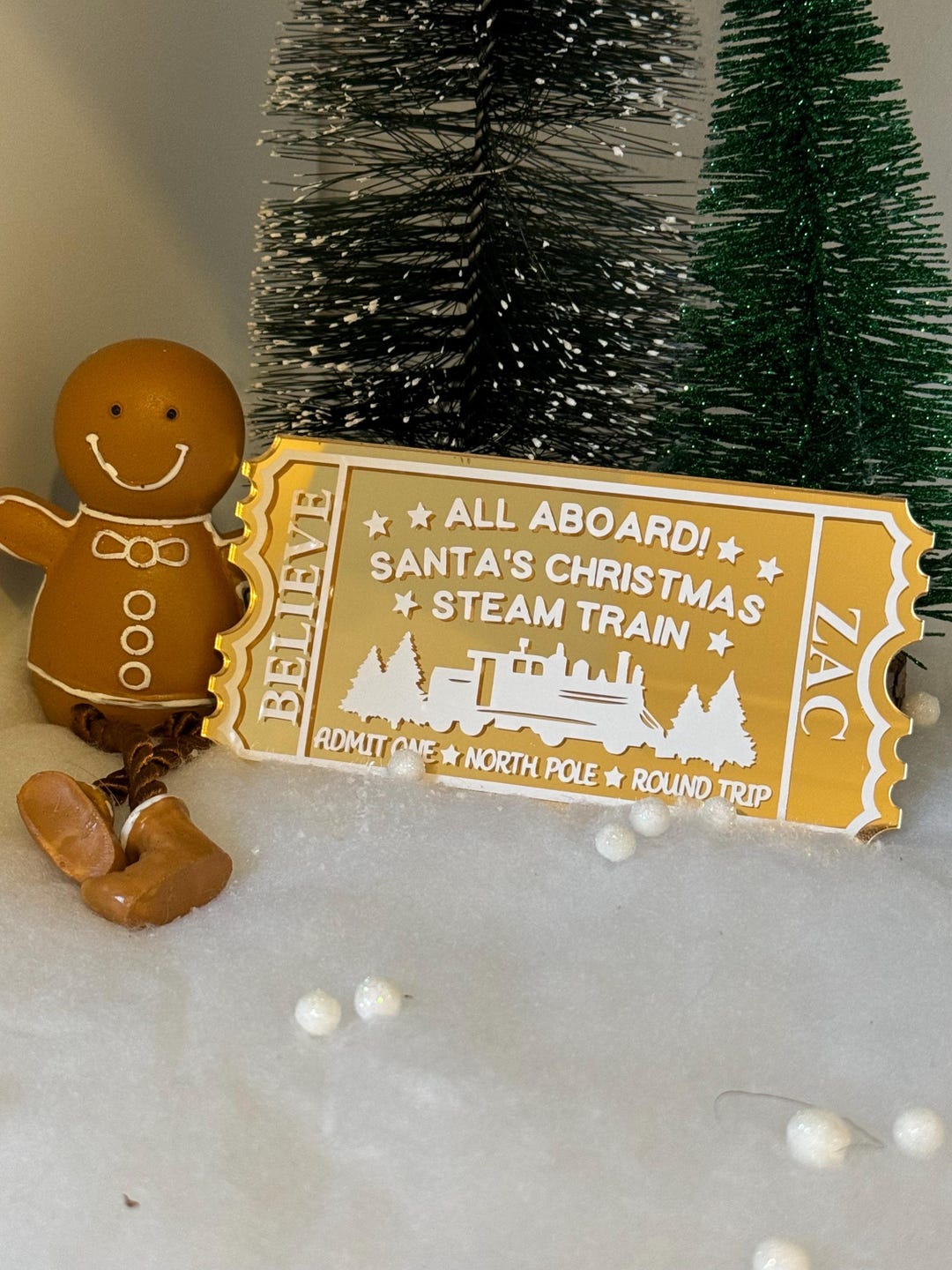 Santas Steam Train Gold Mirrored Acrylic Ticket, Personalised Christmas ...