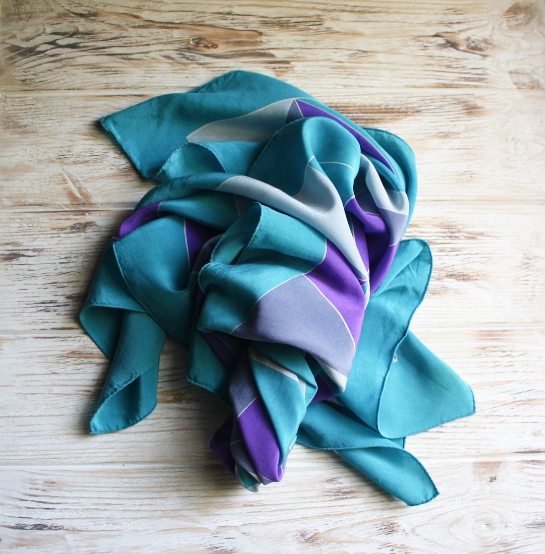 Vintage Bogner Seidentuch / Retro blau lila quadratisches Tuch ...