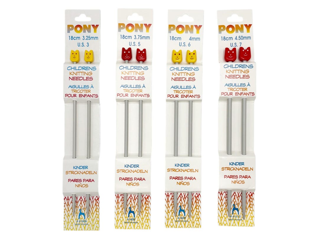 Pony Children's Knitting Needles Aluminium 3.25mm to 4.50mm 18cm Length ...