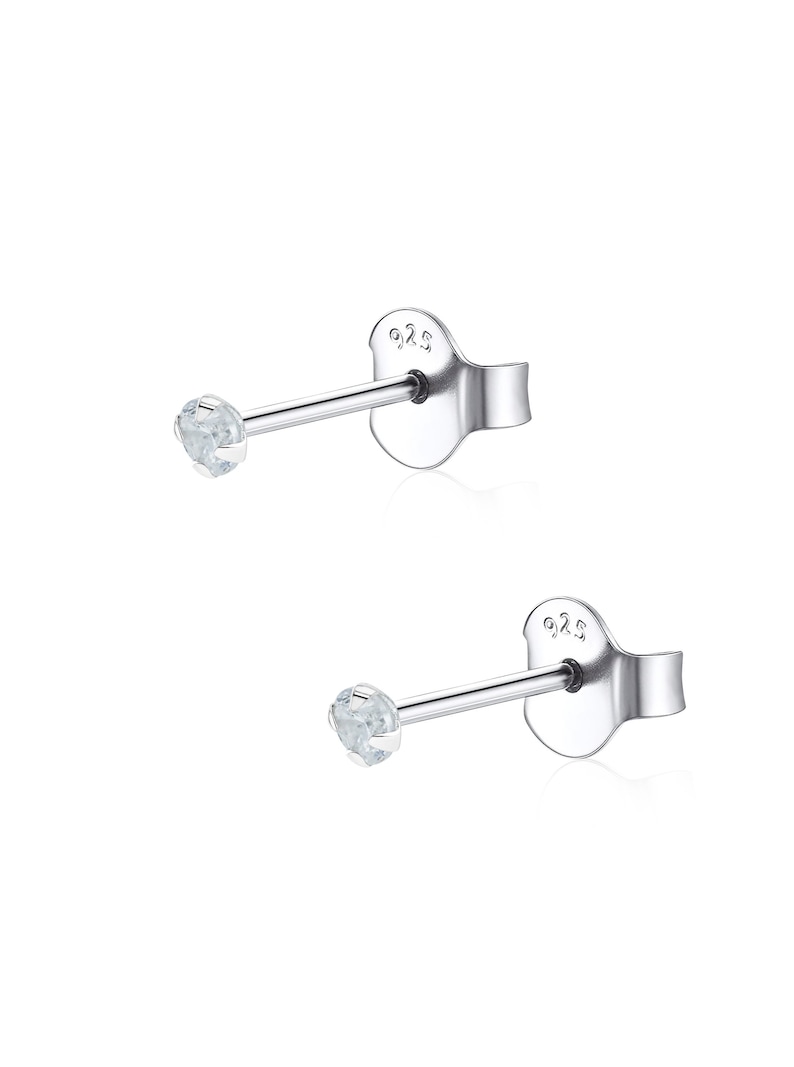 Pair of 925 Solid Sterling Silver 2mm Clear CZ Ear Studs - Etsy