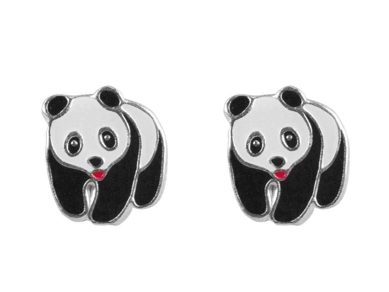 Pair of 925 Solid Sterling Silver Black Enamel Panda Ear Studs - Etsy