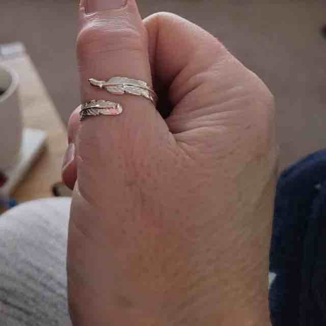 925 Sterling Silver Angel Wing Feather Adjustable Ring Size G-W Comes ...