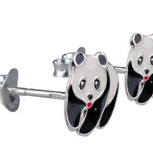 Pair of 925 Solid Sterling Silver Black Enamel Panda Ear Studs - Etsy