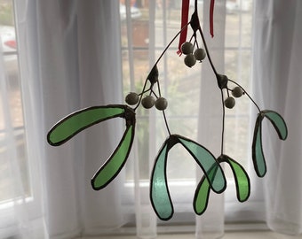 Handmade Stained Glass Kissing Mistletoe Christmas Decorations - Etsy UK