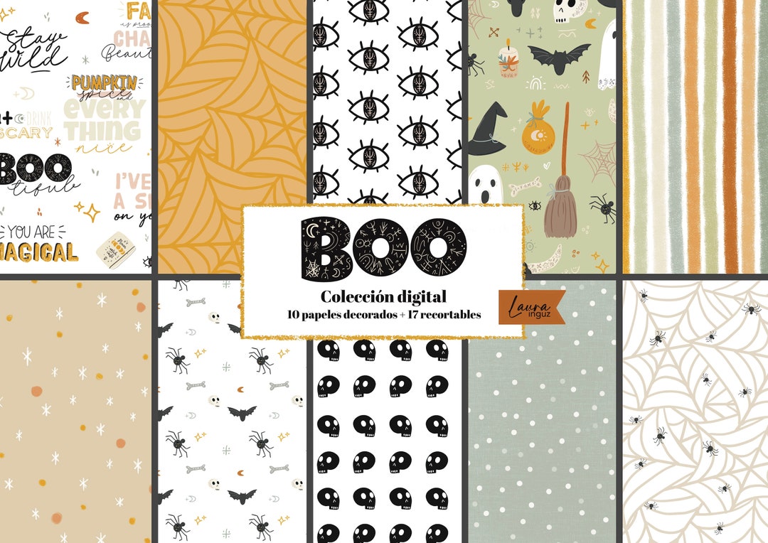 Digital Collection BOO CUTOUTS. With 12 Decorated Papers to - Etsy