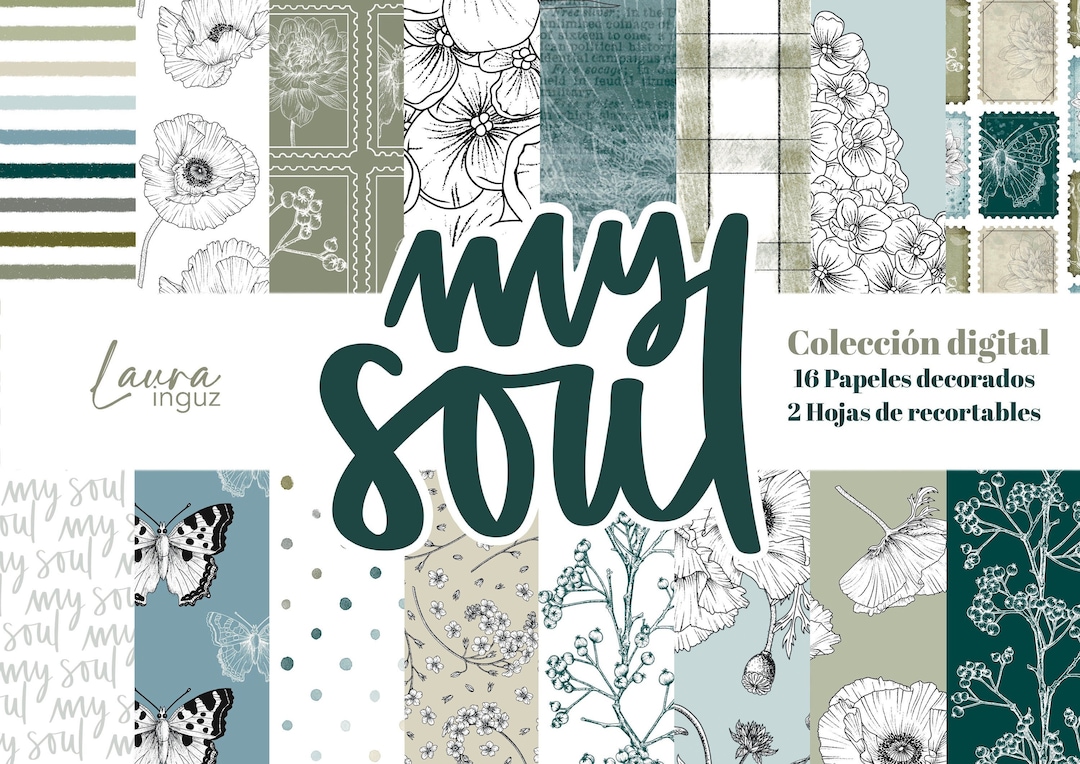 MY SOUL Digital Collection. 16 Decorated Papers to Print + 2 Cut-out ...
