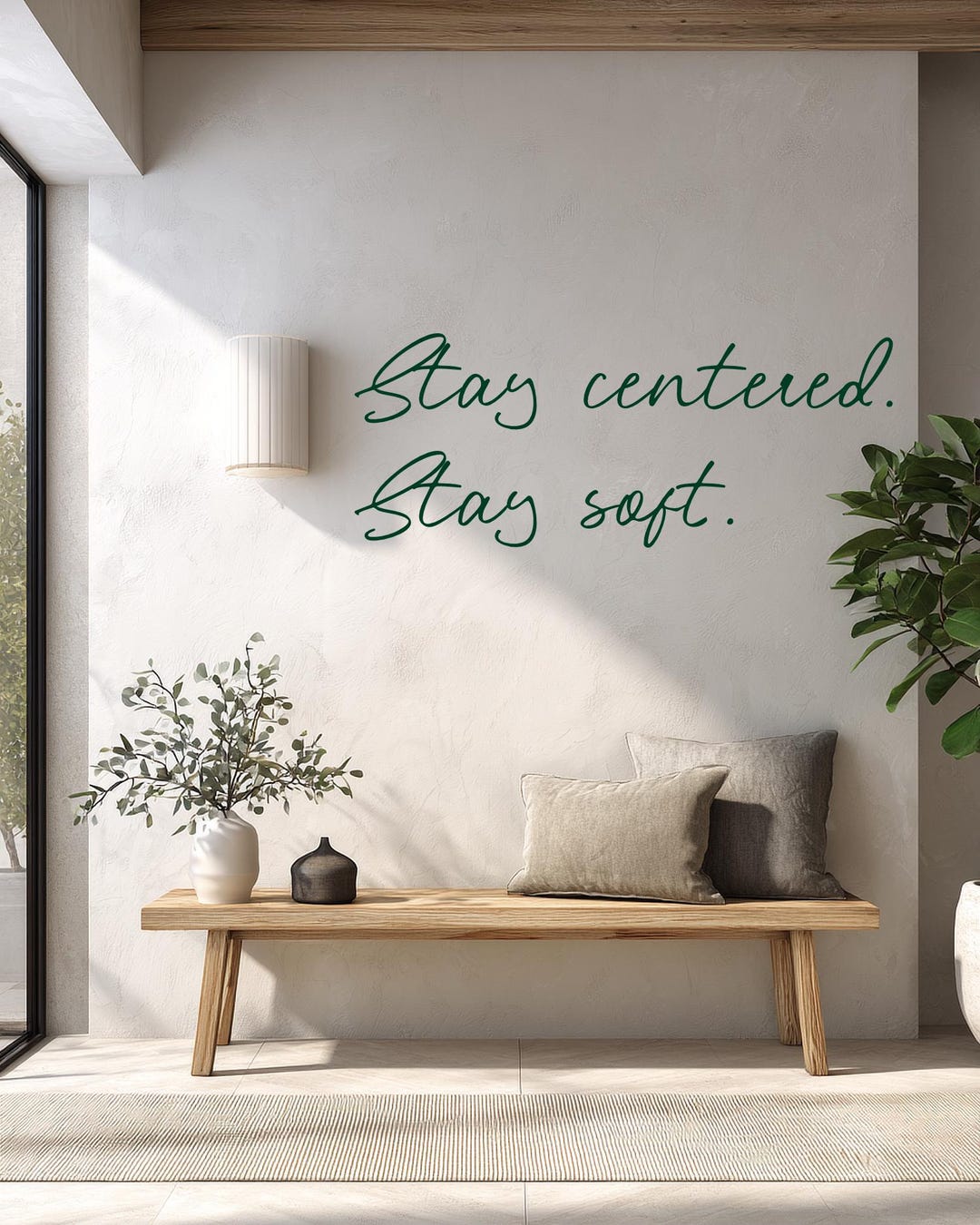 Mindfulness Quote Wall Decal, Stay Centered Stay Soft, Japandi Decor - Etsy