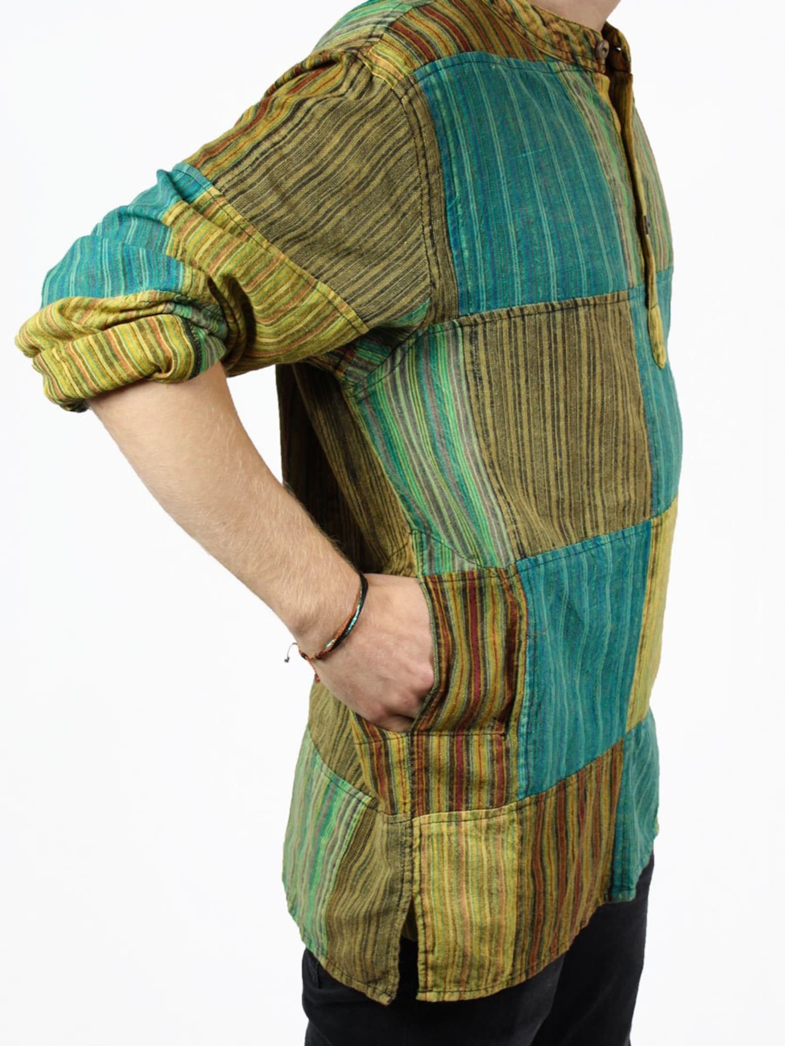 Patchwork Men's Shirt GREEN Men's Shirt Patchwork | Etsy