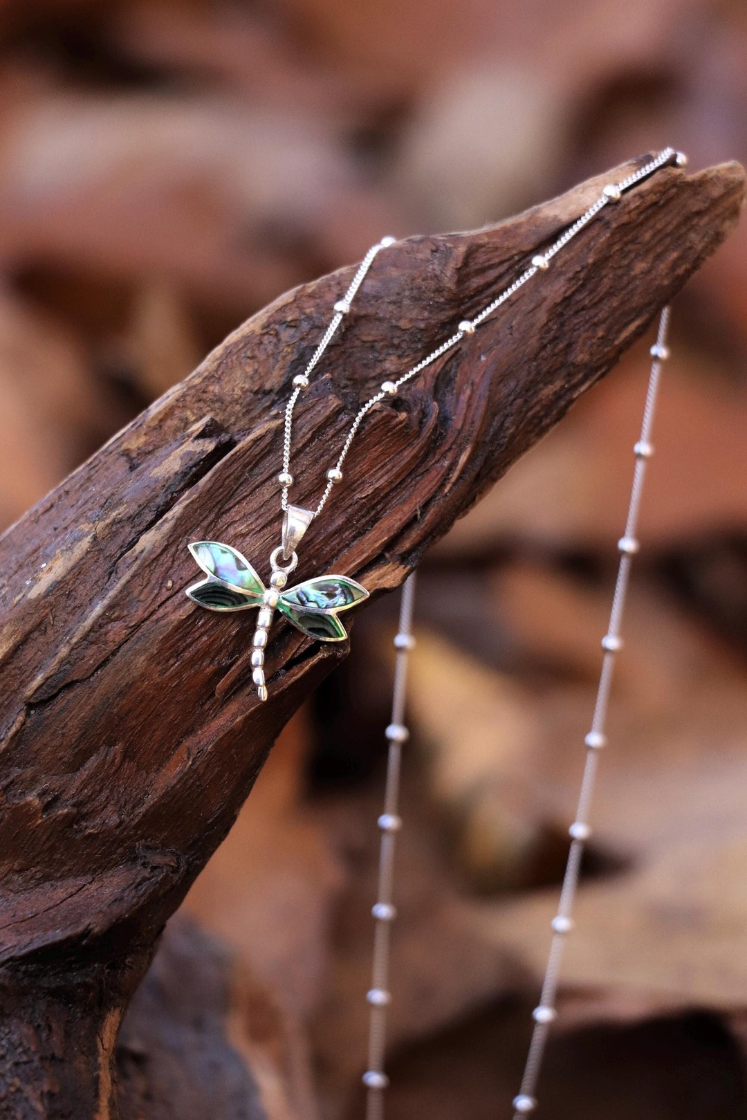 DRAGONFLY Necklace Made of PAUA ABALONE + 925 Silver | Silver Necklace ...