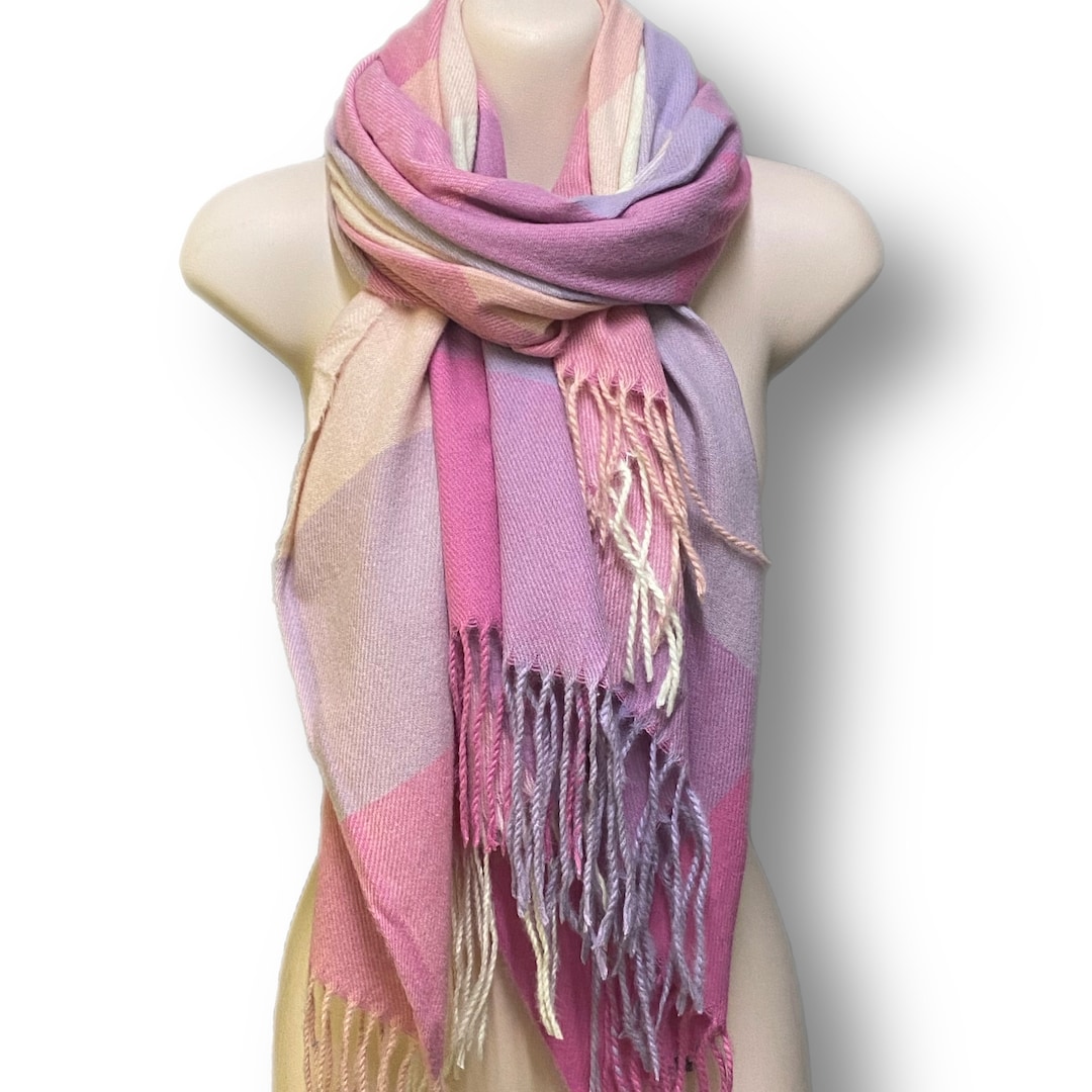 Light Pink and Purple With Block Pattern Autumn Winter Scarf,scarf for ...