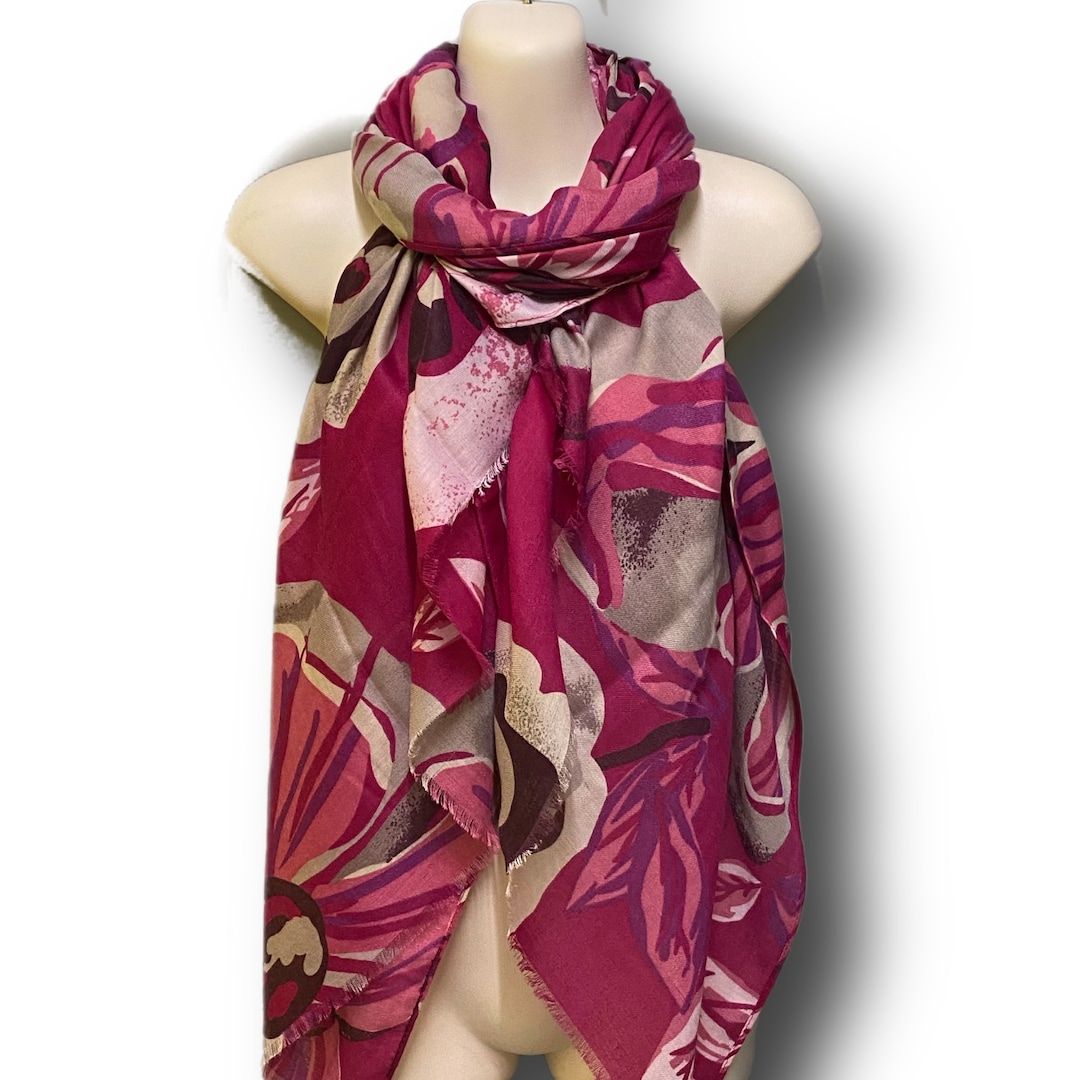 Pink Scarf With Large Flower Pattern Ideal for Women,suitable for All ...