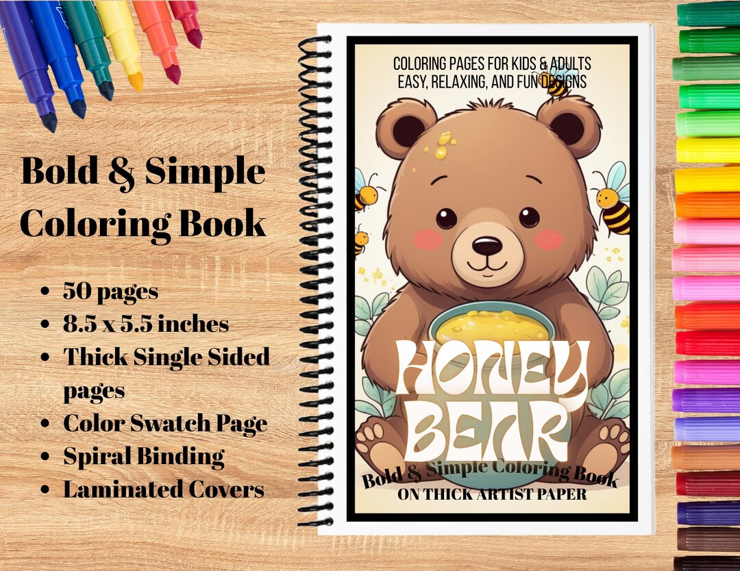 Coloring Book for Kids and Adults – Honey Bear -bold & Simple, Stress ...
