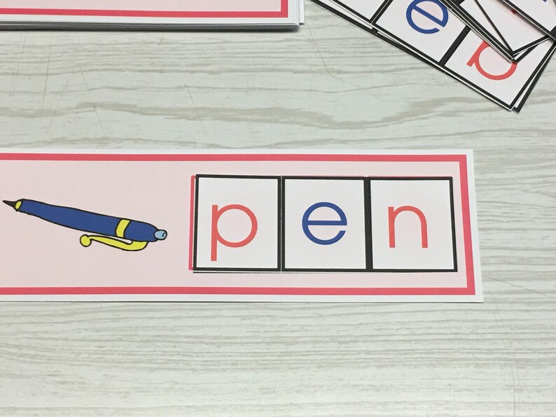 The Pink Series Picture Strips With Movable Letters Montessori Material ...
