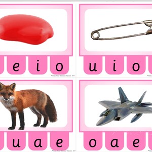 PINK SERIES - Vowel Sounds - Montessori Activity - 48 Clothespin Cards ...