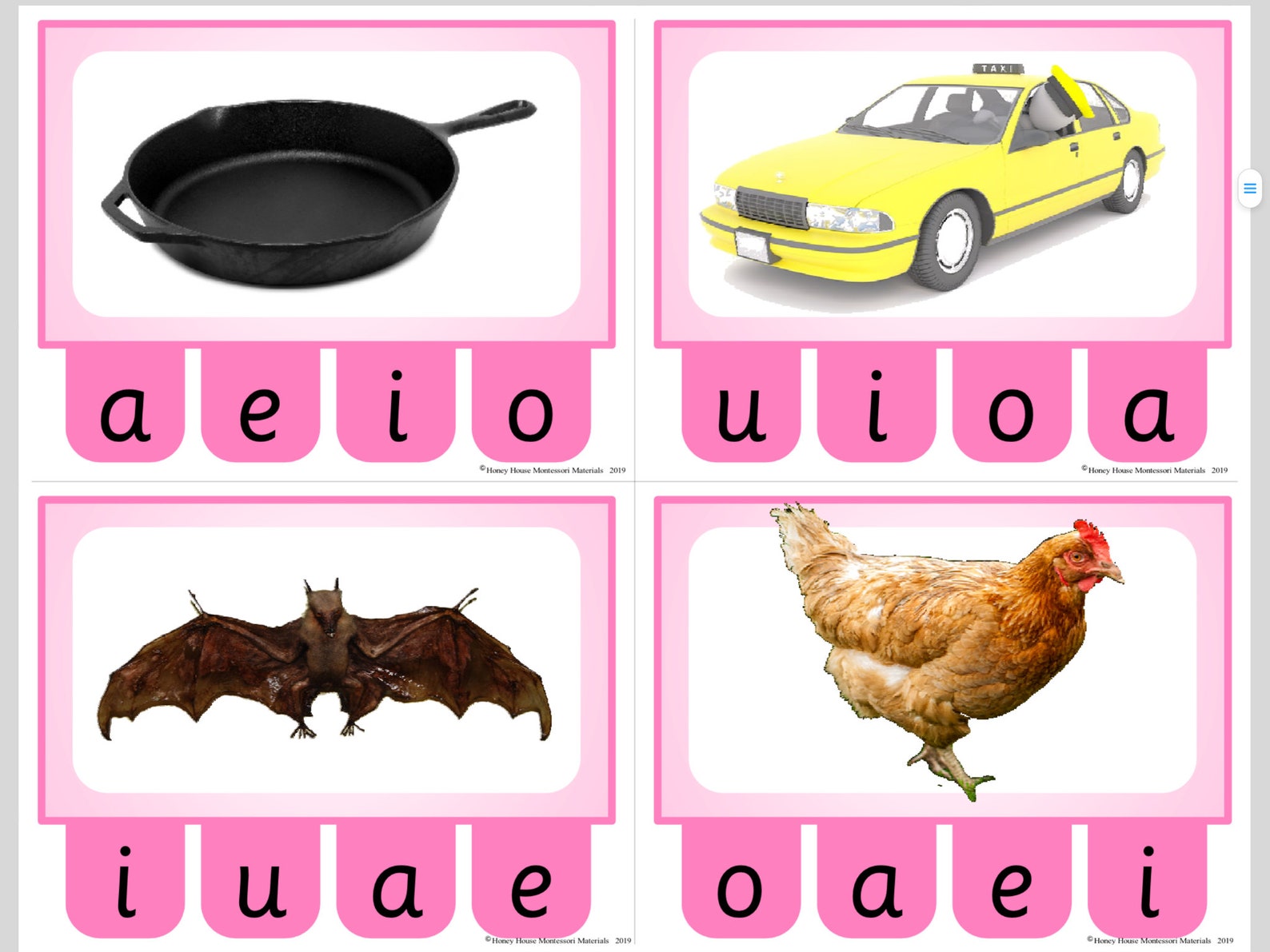 PINK SERIES - Vowel Sounds - Montessori Activity - 48 Clothespin Cards ...