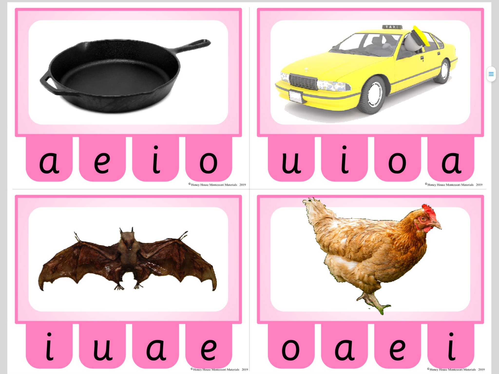 PINK SERIES - Vowel Sounds - Montessori Activity - 48 Clothespin Cards ...