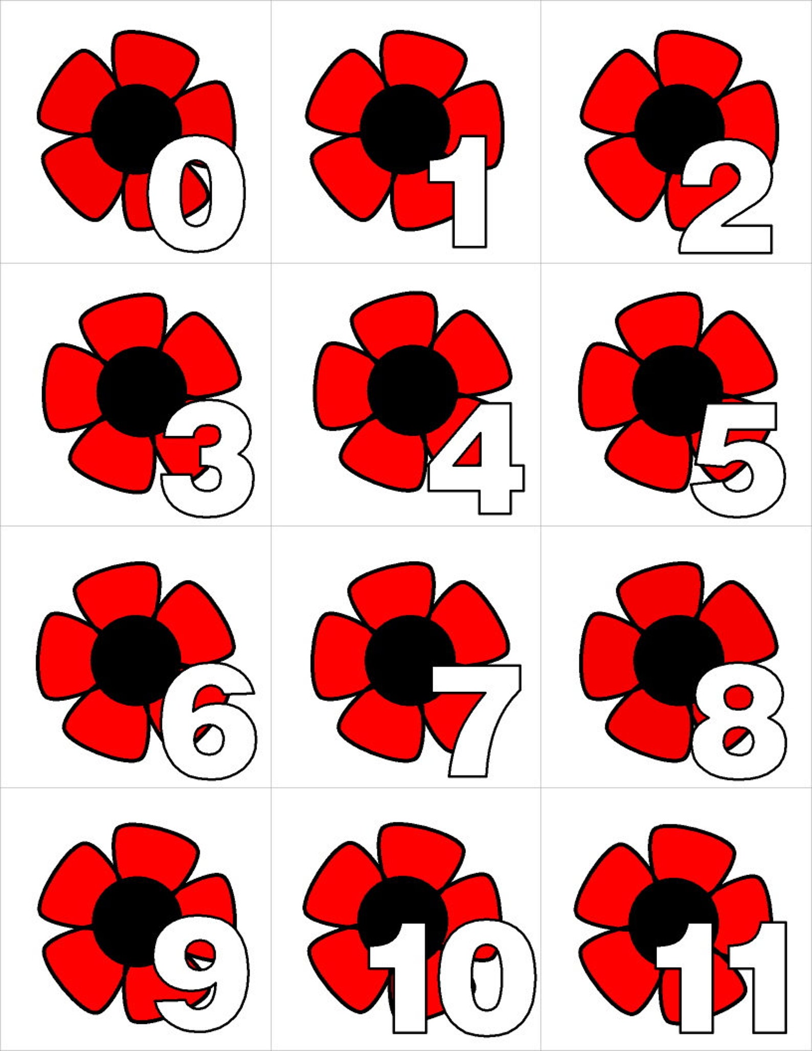 INSTANT DOWNLOAD Poppies Numbers 0-31 Pocket Chart Cards - Etsy