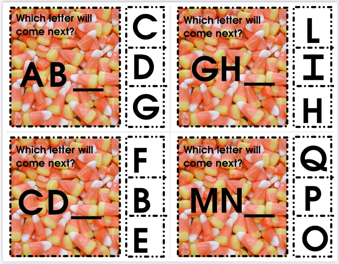 Candy Corn - Missing Letters - Cards for Learning Center 52 Clothes Pin ...