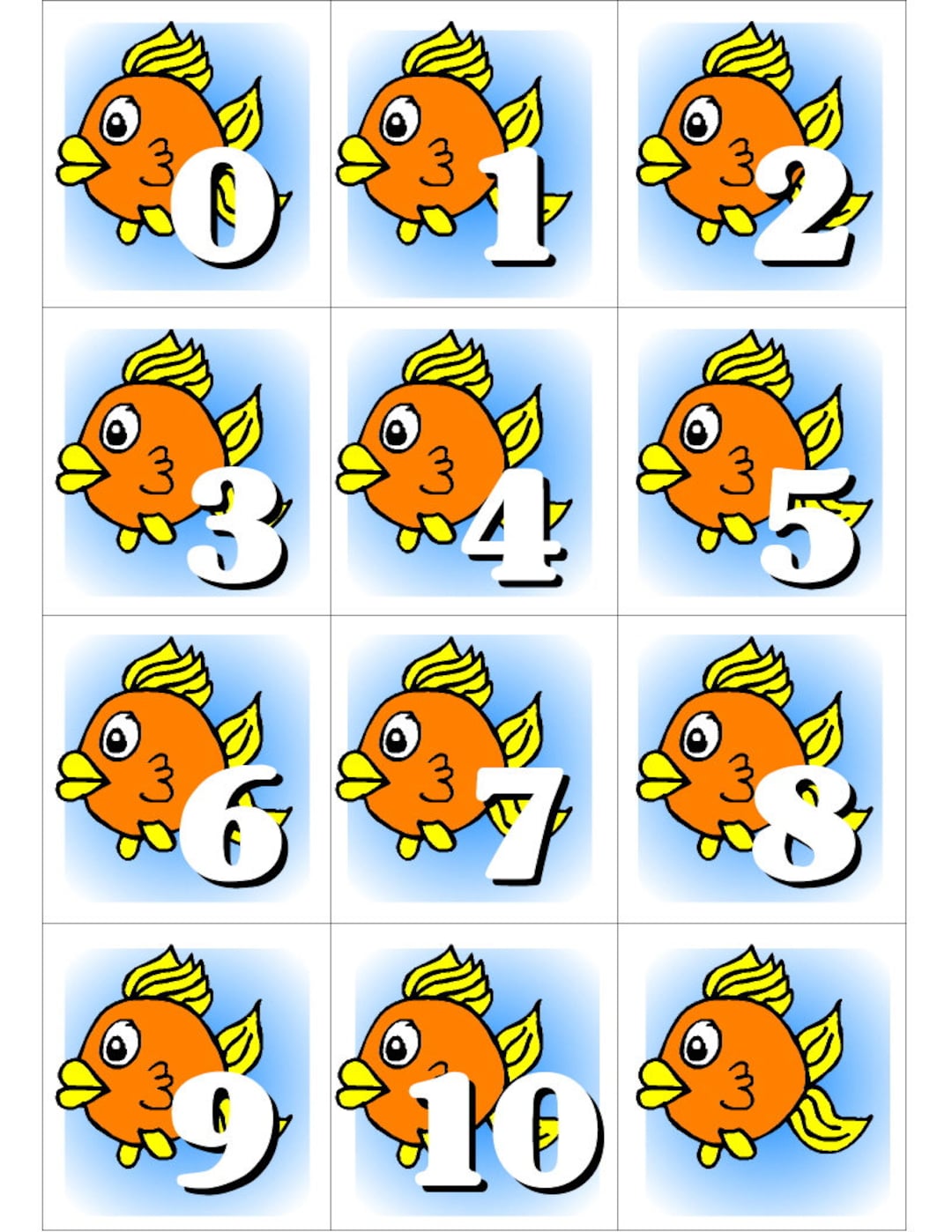 INSTANT DOWNLOAD - Goldfish 0-10 Number Cards - Perfect for Preschool ...