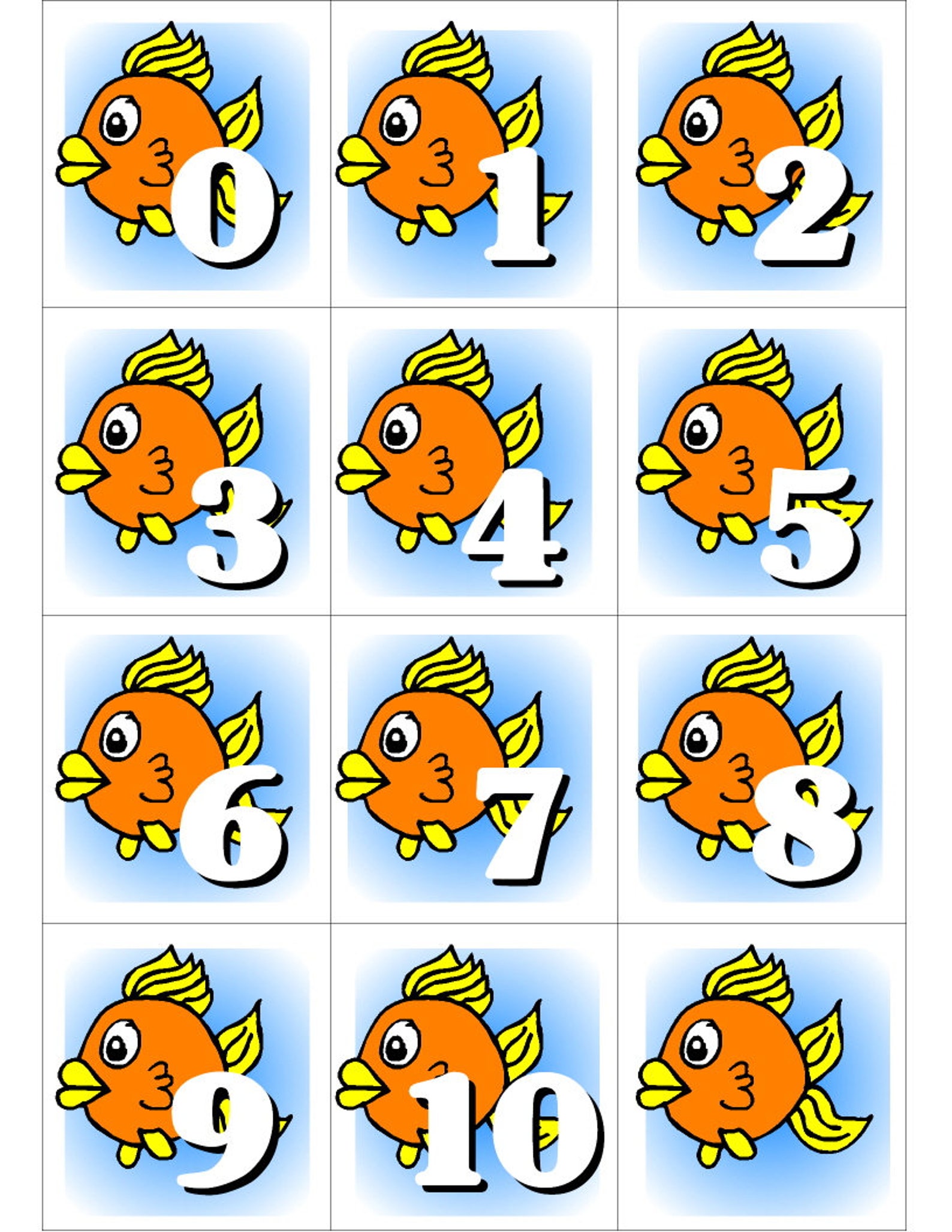 INSTANT DOWNLOAD - Goldfish 0-10 Number Cards - Perfect for Preschool ...