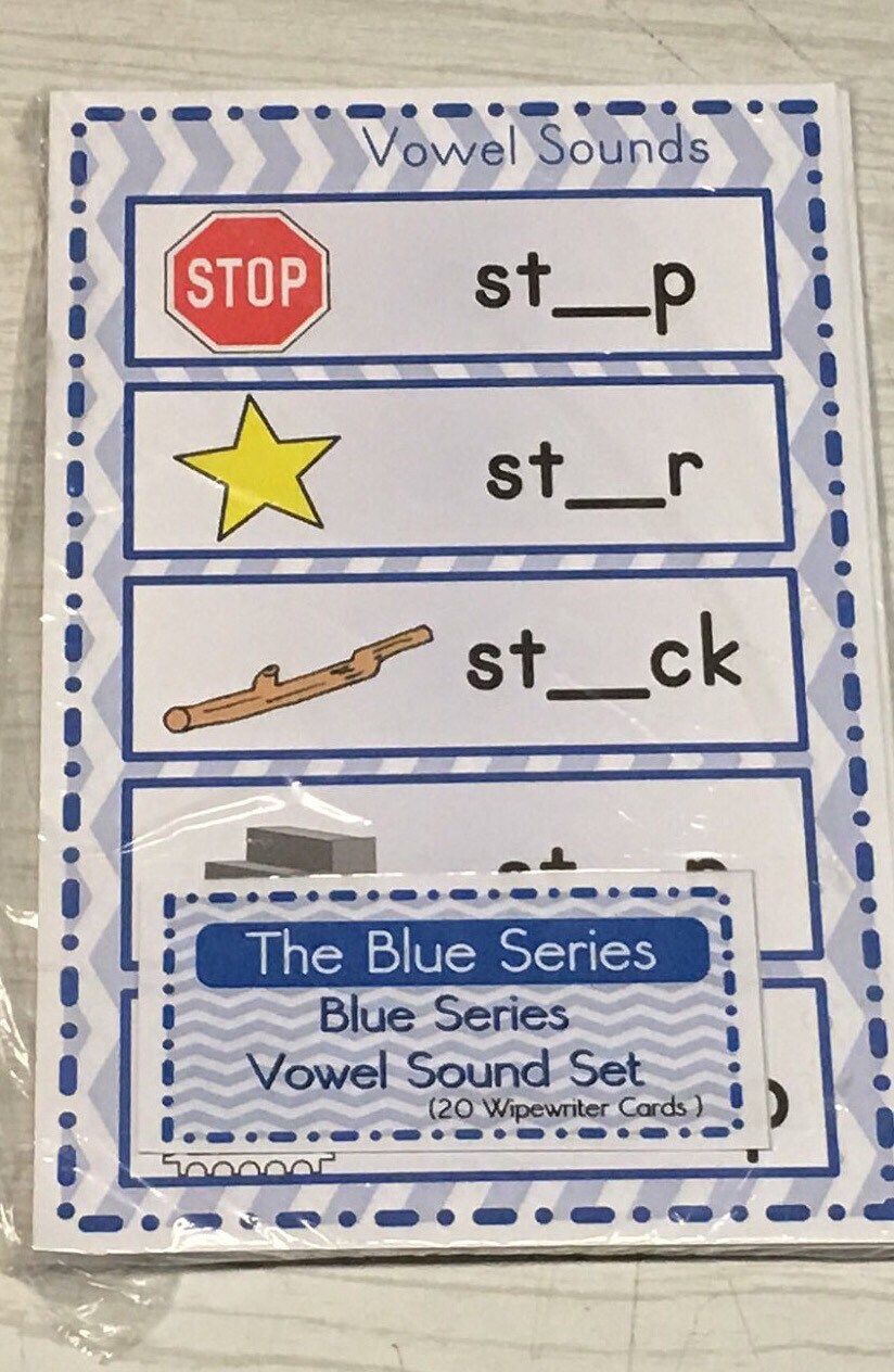 The Blue Series - Vowel Sounds Set (20 Wipewriter Cards ) - Montessori ...
