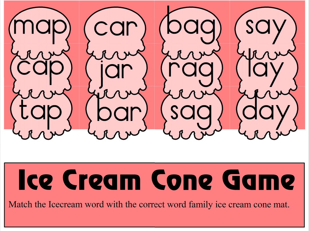 Ice Cream Word Family Game: Preschool Learning Activity (instant ...