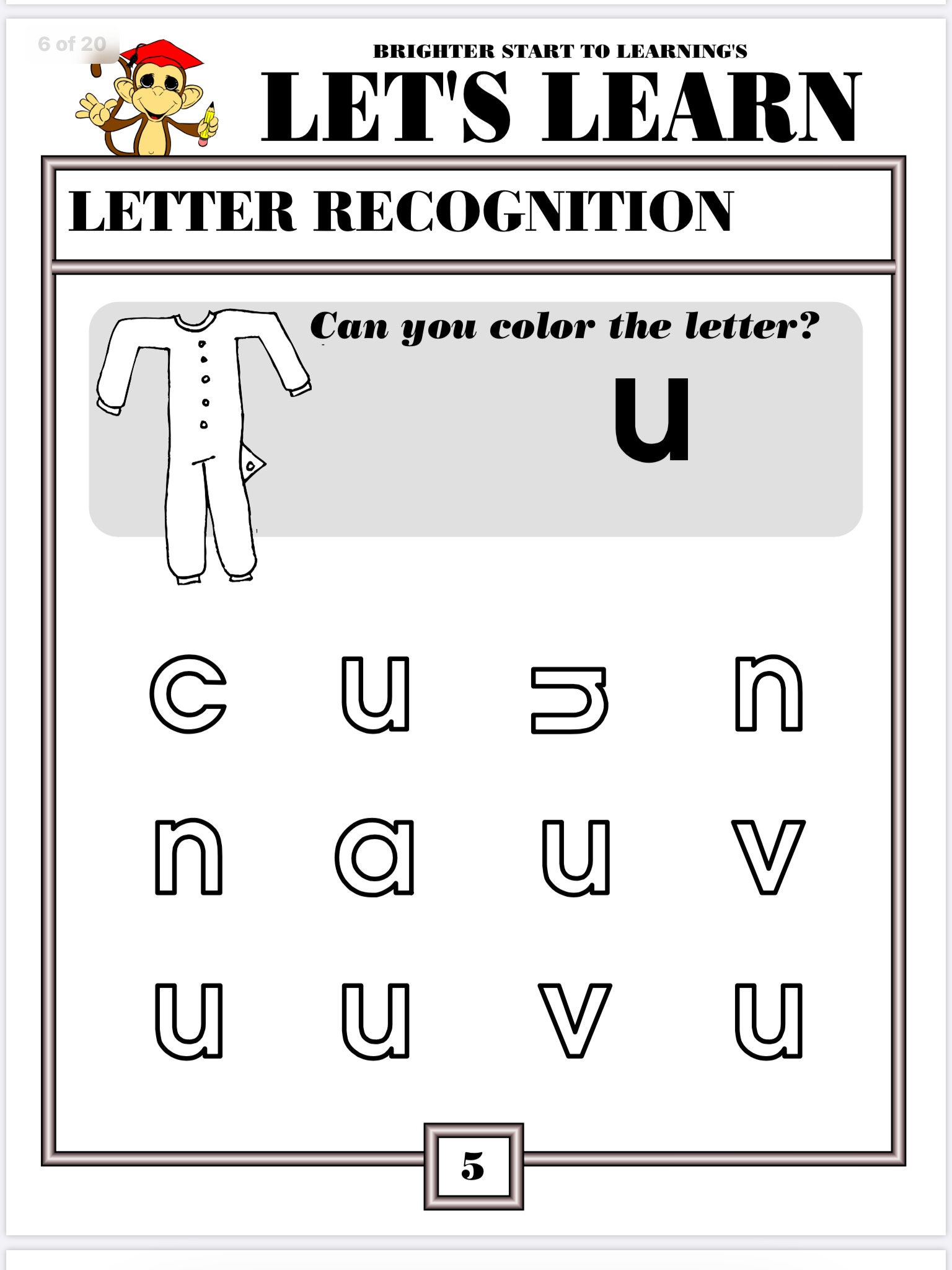 INSTANT DOWNLOAD BSTL Lets Learn Letter Uu Work Booklet Perfect for ...
