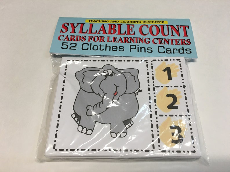 Syllable Count - Cards for Learning Center - 52 Clothes Pin Cards ...