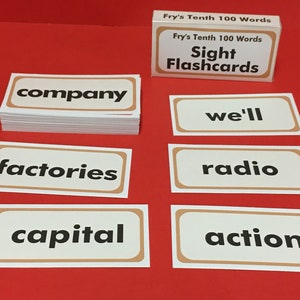 100 Flashcards - Fry”s Sight Words - 10th Hundred Words Flash Cards - Etsy
