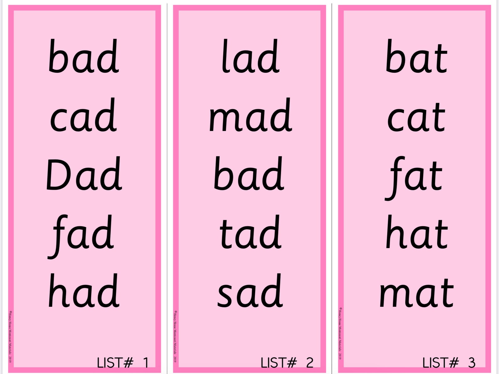 PINK SERIES | Montessori Activity - Word List | Educational Material ...