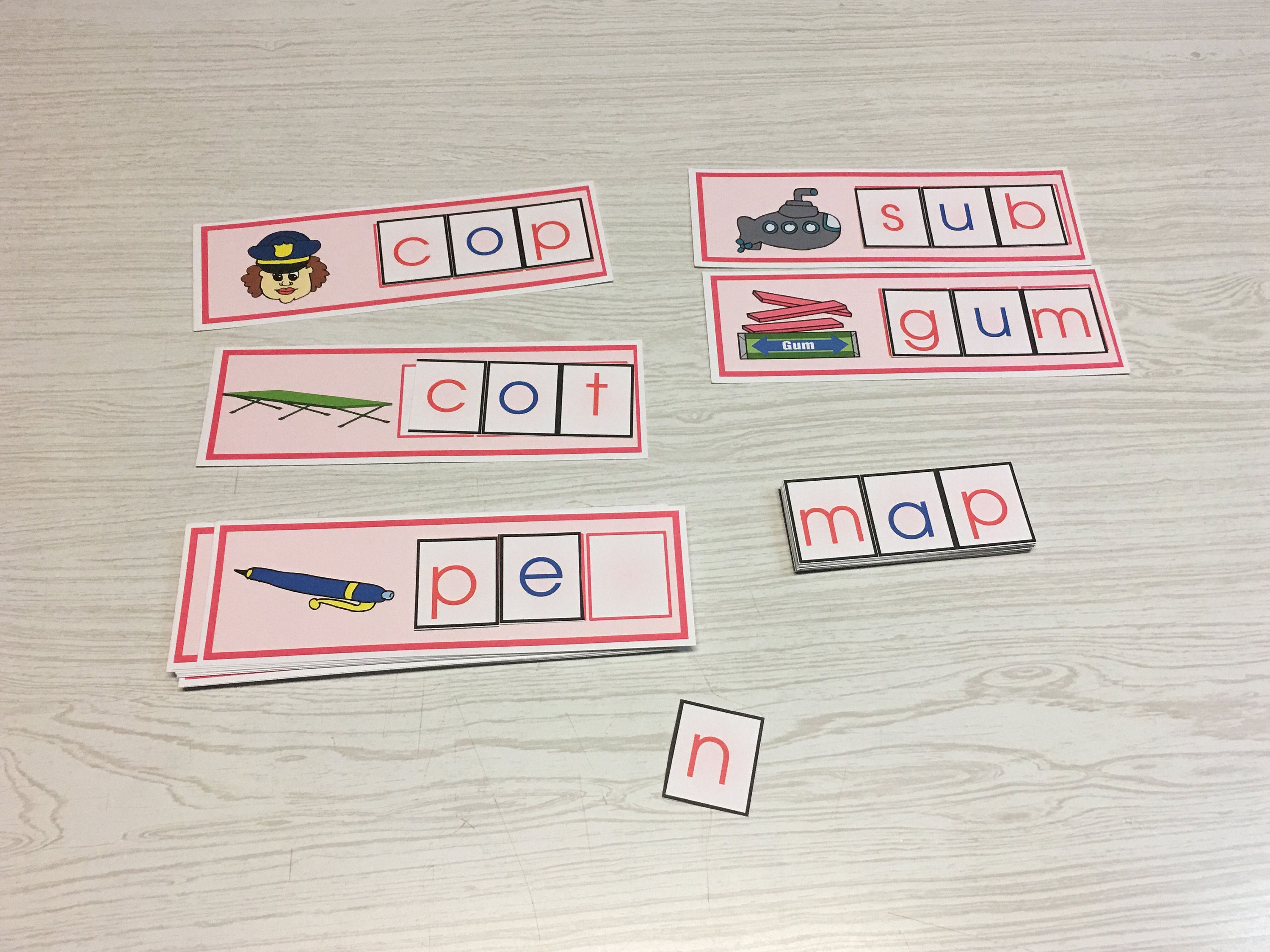 The Pink Series Picture Strips With Movable Letters Montessori Material ...