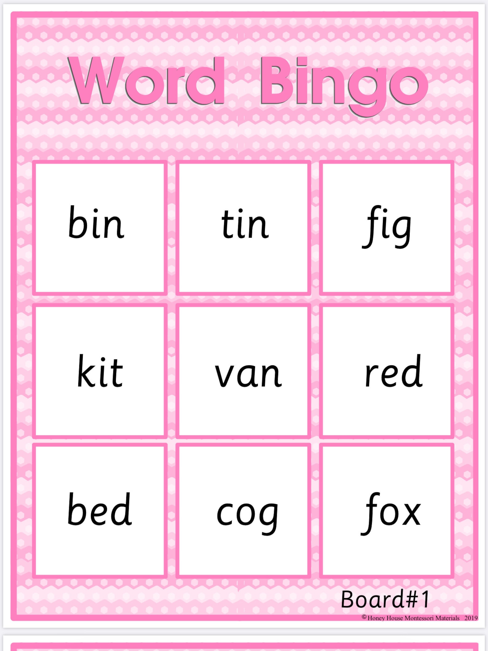 PINK SERIES | Montessori Activity - Word Bingo With Picture Cards ...